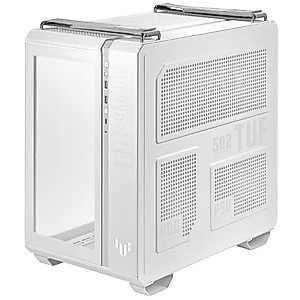 ASUS TUF Gaming GT502 White ATX Mid-Tower Computer Case,Front Panel RGB Button,USB 3.2 Type-C,2x USB 3.0 Ports,Tool-free Side Panel,ARGB Hub, 360mm and 280mm Radiator compatible, Fabric Handle on top.