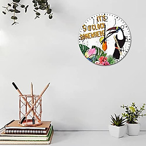 Autravelco Wooden Wall Clock Round Silent Non-Ticking It's Five O'clock Somewhere Beautiful Wall Clocks Tiki Bar Pool Hot Tub Luau Wooden Wall Decor for Nursery Patio Cabin 10 Inch