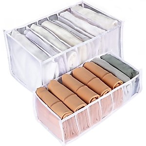 Wardrobe Clothes Organizer,AmasSmile 7 grids Washable Clear Mesh Closet Organizers and Storage Bins Drawer Dividers for Yoga Pants,Underwear, Scarves, Leggings, T-shirts(2PCS WHITE)