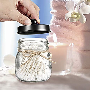 Mason Jars,Bathroom Apothecary Jars, Farmhouse Decor,Bathroom Vanity Storage Organizer Holder Glass for Qtips,Cotton Swabs,Rounds,Bath Salts,Cotton Ball - Rust Proof Stainless Steel Lid/Black