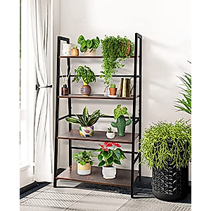 Oapety Bookshelf, 4-Tier Ladder Shelf Bookcase, Industrial Standing Shelf Storage Rack Storage Organizer Plant Stand, Open Display Shelves for Living Room, Kitchen, Bedroom, Home Office, Balcony…88
