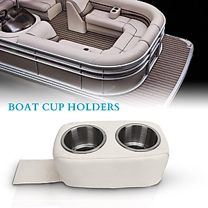 Double Stainless Steel Cup Holder, Strong and Durable, Portable Design, Ideal for Pontoons and Fishing Boats, With PVC Clamshell (White)