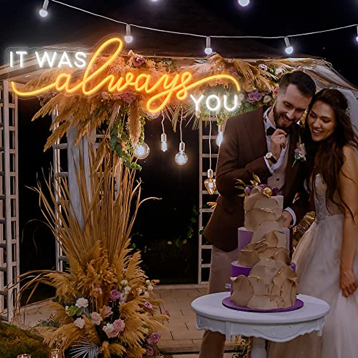 Neon Sign it was always you, Personalized Neon Lights Sign for Bedroom Wedding Birthday Party Game Room Home Wall Décor Bar Salon Business Logo Neon Light Sign(1 Line Text 40" Long)