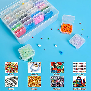 ZOQINI Bead Organizer Box, 28Pcs Small Clear Plastic Storage Containers, 1 Large Craft Organizer Box, 1 Sheet Label, Mini Parts Storage Solution for Beading Jewelry Making Diamond Arts Screws Seeds