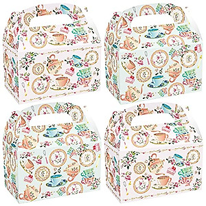 CIEOVO 24 Pack Tea Party Goodie Gift Boxes, Tea Party Paper Gift Boxes Bags for Floral Tea Theme Baby Shower Bridal Shower Engagement Bachelorette Party Supplies Decorations
