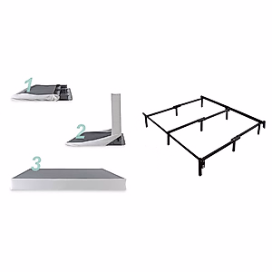 Zinus No Assembly Metal Box Spring / 7.5 Inch White Mattress Foundation/Sturdy Metal Structure, Split King & Compack Metal 7 Inch Support Bed Frame for Box Spring and Mattress Set, Black, King