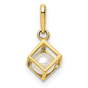 14K Yellow Gold Square Geometric Freshwater Cultured Pearl Necklace Charm Pendant Only