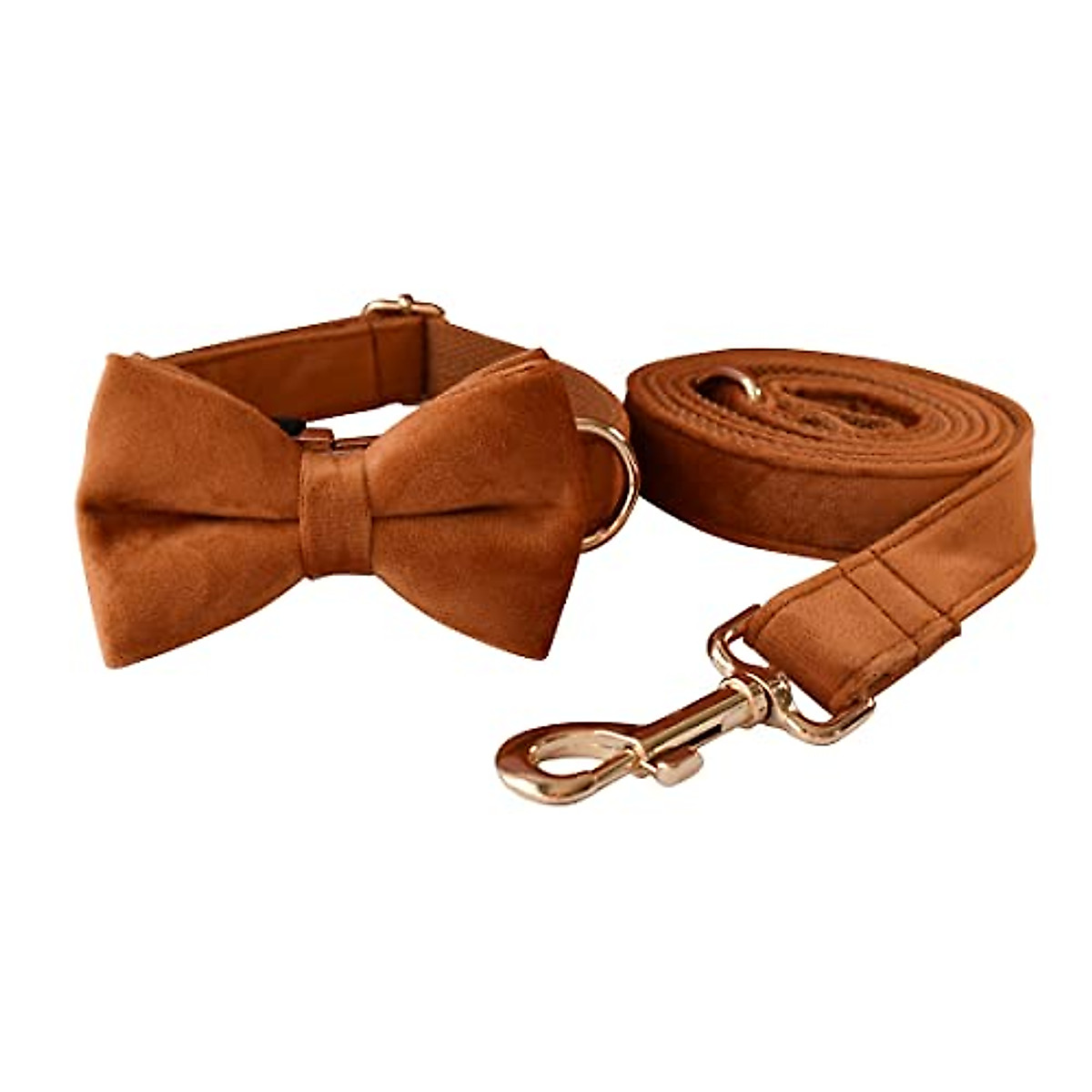 Velvet Dog Collar Personalized with Name Phone Number Engraved, Custom Pet Collars with Metal Buckle(Camel, S)