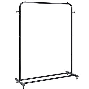 Boeeoan Garment Rack, Freestanding Simple Single Pole Clothes Rack With Wheels, Coat Rack, Multi-functional Rolling Clothing Storage Rack With 2 Hooks for Bedroom, Laundry Room, Living-room, Black
