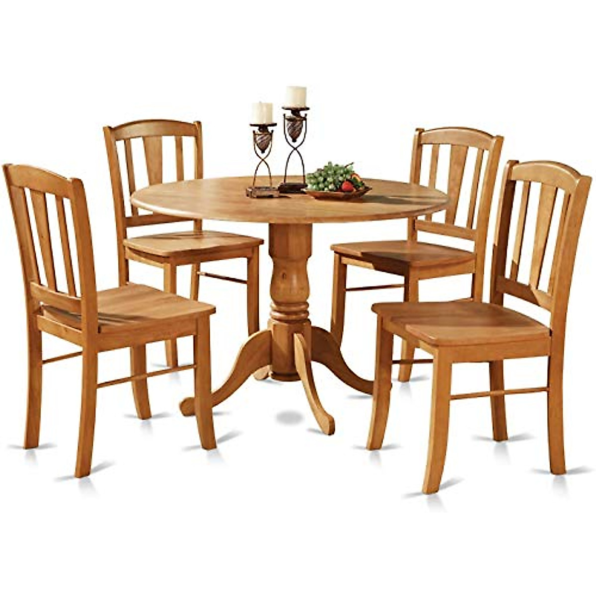 East West Furniture Dublin 5 Piece Kitchen Set for 4 Includes a Round Room Table with Dropleaf and 4 Dining Chairs, 42x42 Inch, Oak