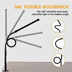 LIBORA LED Desk Lamp with Clamp, Smart Dimmable Clip Light for Home Office, 3 Modes 6 Brightness, Long Flexible Gooseneck, Eye-Caring, Architect Task Lamp with Remote & Touch Control, Black
