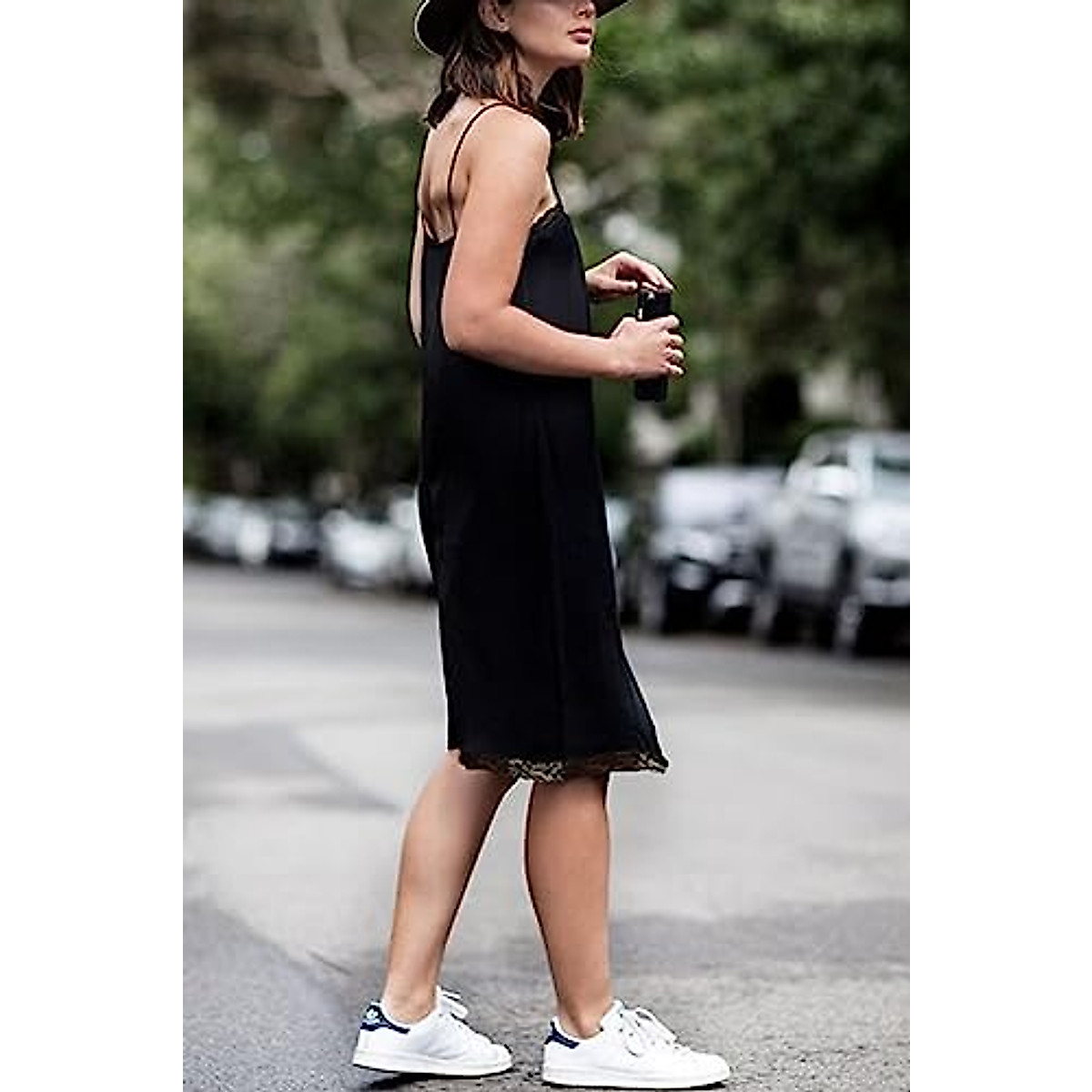 Fenteng Women's Slip Nightgowns Satin Sleepwear Lace Chemises Silky Sleeveless Sleepdress Cami Nightdress Comfy Nightshirt (Black1, XL)