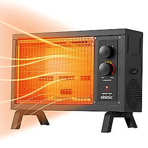 Shinic Radiant Space Heaters for Indoor Use, 1500W(5120 BTUS) Fast Heating Electric Heater with Thermostat, with Handle, ETL Listed, for Living Room Garages, Workshops, Warehouses, Black