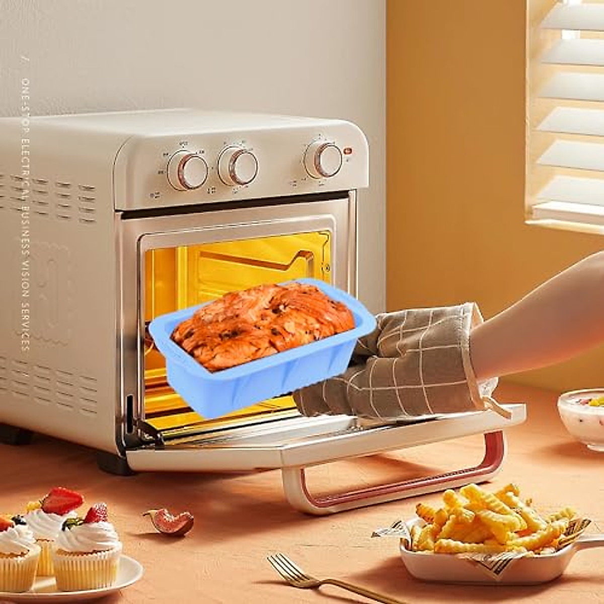 FEOOWV 3 Pack Bread pan loaf pan silicone molds for baking silicone bread loaf pan for Homemade Cakes, Breads, Meatloaf and quiche omelets- 9.8x4.7x2.9 inch (Pink+Blue+Purple)