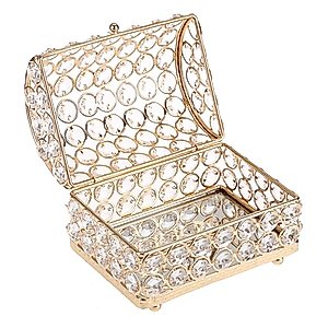 Hipiwe Crystal Jewelry Box Large Gold Treasure Chest Box with Lid Mirrored Trinket Organizer Keepsakes Box Earrings Rings Holder Decorative Jewelry Box Christmas Birthday Gift for Women Girls