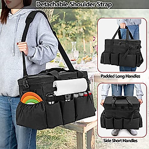 HODRANT Large Grill Caddy with Lid, BBQ and Picnic Bag Organizer with Paper Towel Holder, Tailgating Accessories Basket for Barbecue Utensil & Camping Gear Must Haves, Black, Bag Only