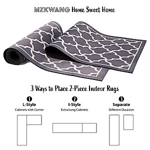 2 Piece Non-Slip Kitchen Rug Set 15"x23", 15"x47.2" Soft Runner Mat Rubber Backing Doormat for Entryway Bedroom Bathroom Machine Washable (Grey)