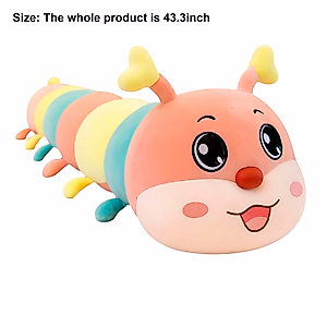 GREUS 43.3 Inches Giant Caterpillar Stuffed Animal Caterpillar Plush Cuddle Toys Long Caterpillar Hugging Pillow Plushies Body Pillow Cute Caterpillar Doll Birthday Gift for Kids Girls Girlfriend