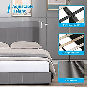 Mjkone California King Platform Bed Frame with 4 Storage Drawers, Upholstered Modern Velvet Bed Frame with Adjustable Headboard, Wooden Strips Design/No Box Spring Needed/Easy Assembly (Dark Grey)