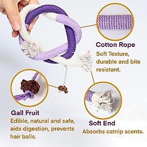 Fokauiwo Cat Chew Toys for Bored Indoor Adult Cats, Interactive Catnip Rope Toy for Teeth Cleaning, Cat Nip Teething Toys for Cats Kittens, Kitty Kicker Toy, 3 Pack (Plus 3 Pouches of Catnip)