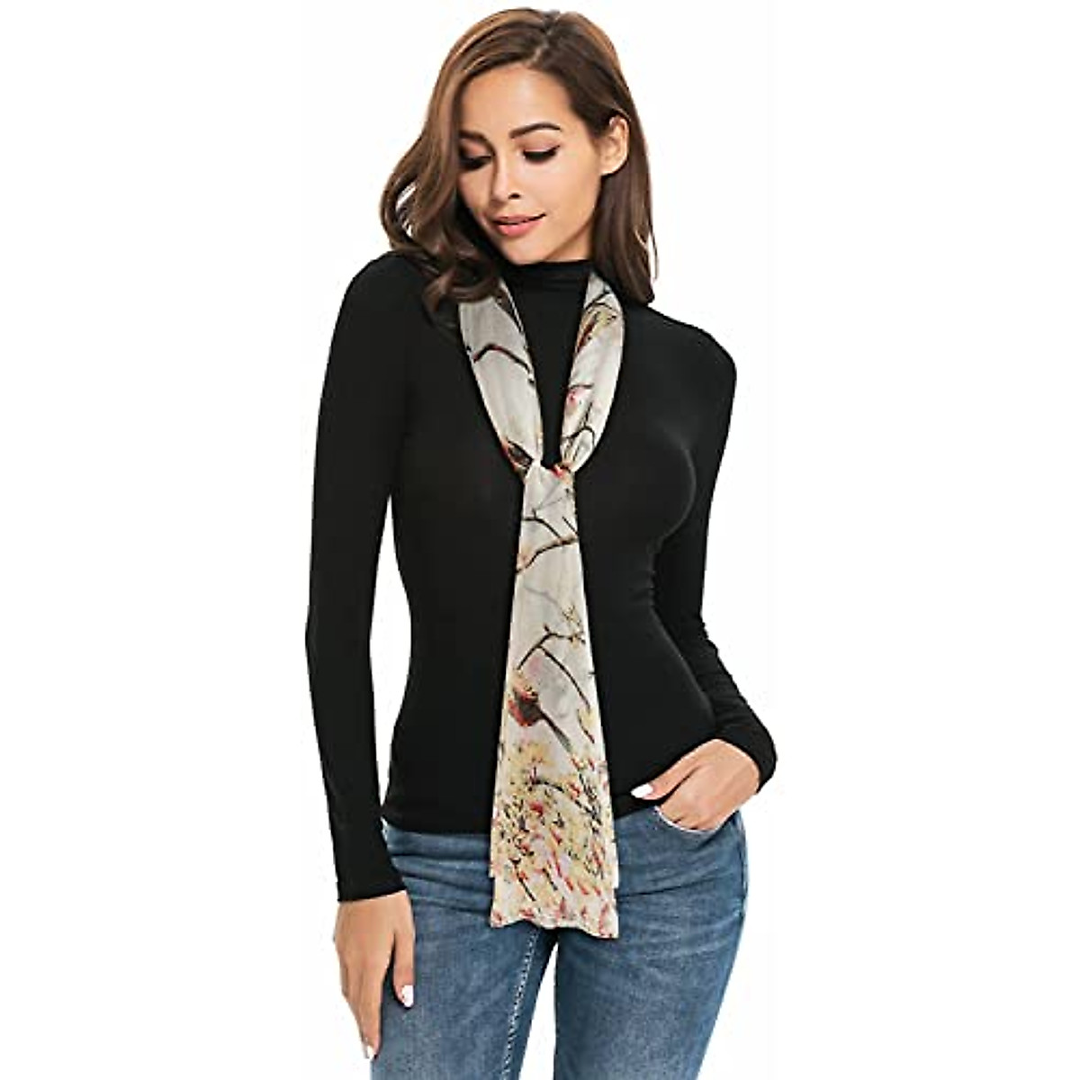 GERINLY Lightweight Scarves and Wraps Birds Florals Scarf for Women Christmas Gift Cardinal Accessories (Beige)