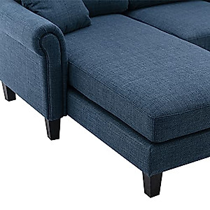 HAUSHECK Modern 4 Seater Sofas, U Shaped Modular Set with Ottomans, Sectional Couches for Living Room, Apartment, 108.66" L x 60.63" W x 32.68" H, Navy
