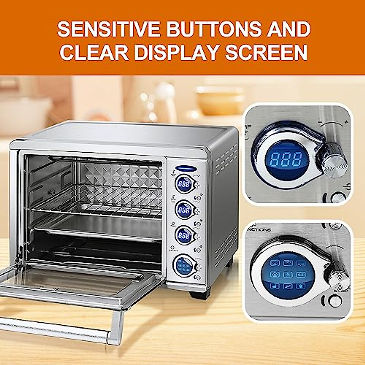 spoonlemon Air Fryer Toaster Oven Combo, 9-in-1 38QT Convection Countertop Oven, Smart Stainless Steel Oven Air Fryer with 75 Recipes & Accessories for 6-Slice Toast 12'' Pizza for Family Feasts