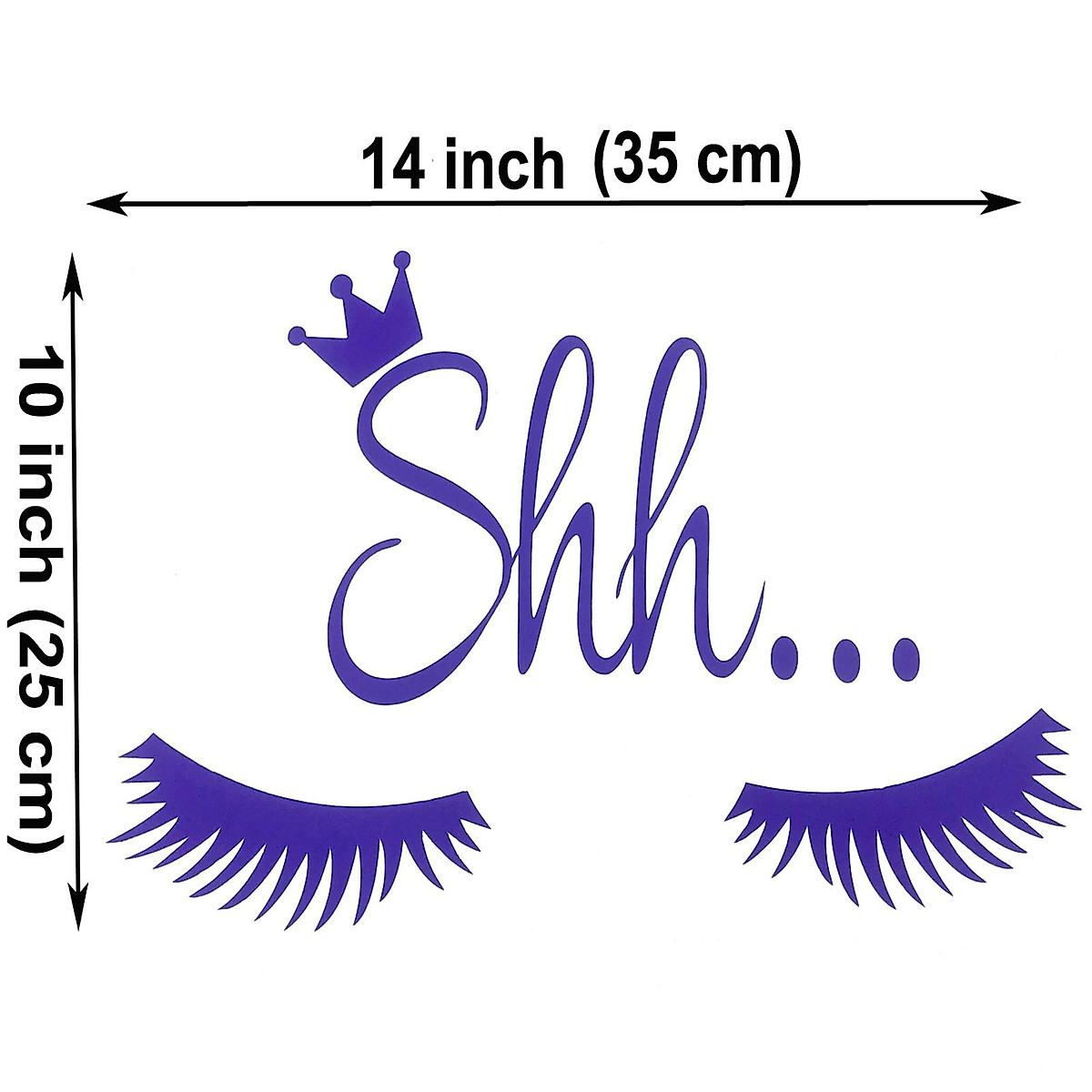 Maydahui 2 PCS Eyelash Wall Decal 14 Inch Salon Home Sign Decor Black Purple Shh Sleep Eyes Art Vinyl Mural Wall Sticker for Living Room Bedroom Easy to Paste