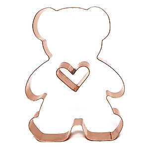 Valentines Day Teddy Bear with Heart Cookie Cutter 3.75 X 5.25 inches - Handcrafted Copper Cookie Cutters by The Fussy Pup