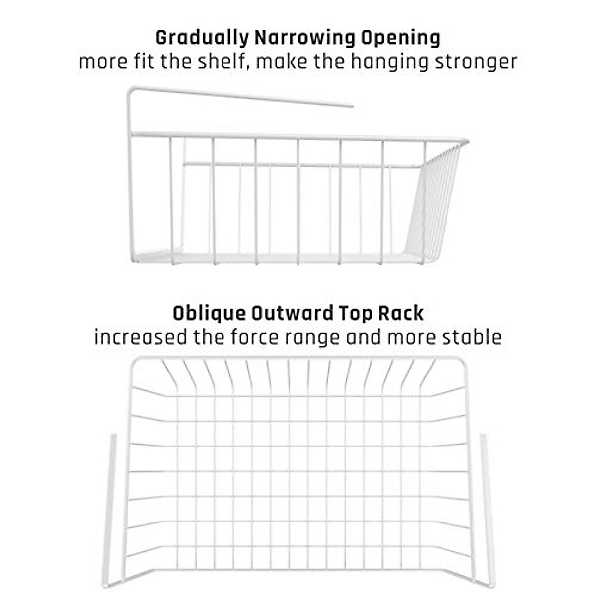 Under Shelf Basket, iSPECLE 4 Pack Under Cabinet Organizer Easy to Install and Use Versatile Metal Pantry Organizer Add Storage to Kitchen Cabinet Pantry Cupboards and Shelves, White