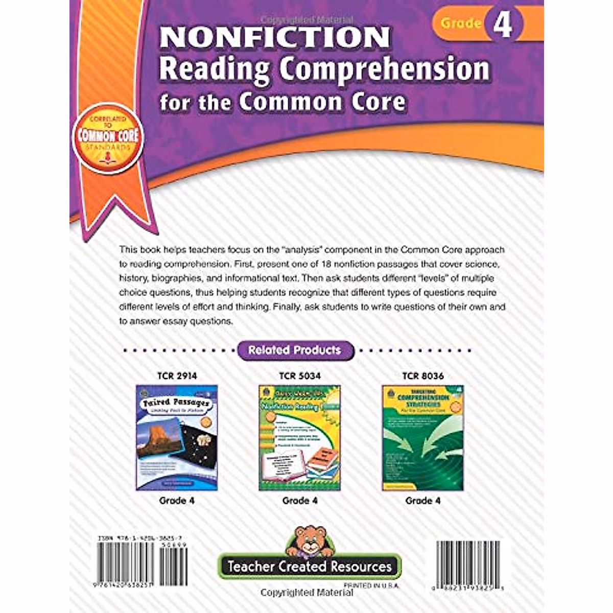 Teacher Created Resources Nonfiction Reading Comprehension for the Common Core Book, Grade 4