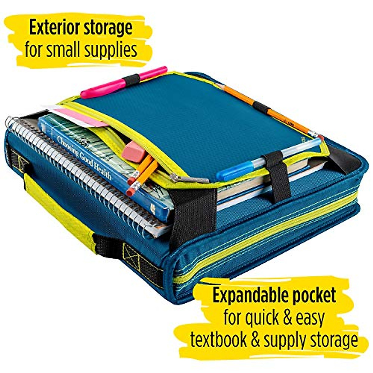 Five Star Zipper Binder, 2 Inch 3-Ring Binder for School, 5-Tab Expanding File, 380 Sheet Capacity, Teal/Chartreuse (29052IH8)