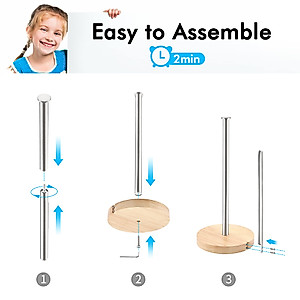 KES Paper Towel Holder Stand for Kitchen Towel Holder Countertop Wooden Base Paper Modern Stainless Steel Brushed Finish, KPH206-2