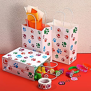 24 Pieces Paw Printed Bags Puppy Dog Paw Print Treat Bags Party Favors Bag Paper Paw Print Goodie Bags for Dog Pet Party Favors, 5.9 x 3.1 x 8.3 Inch