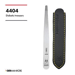 Diabetic Rounded Tweezers in Leather FINOX Surgical Stainless Steel Safety Round Tip tweezers for Facial Hair Remover Tweezers with easy grip -Eyebrow Plucking Tweezer -Eyebrow Plucker -German, 4404