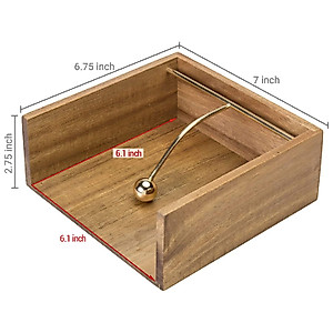 MyGift Premium Acacia Wood Napkin Holder for Table, Square Tabletop Napkin Dispenser with Brass Tone Weighted Arm