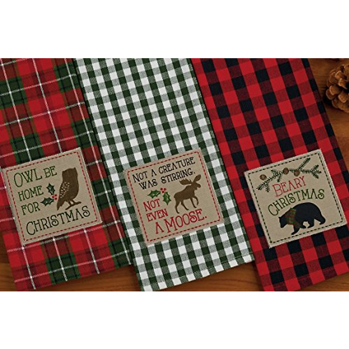 DII Holiday Kitchen Collection Embroidered Dishtowel Set, 18x28, Cabin Christmas, 3 Piece