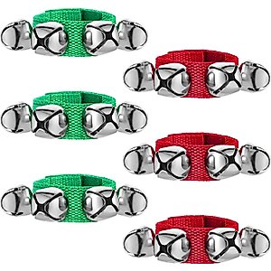 6 Pieces Christmas Band Wrist Bells Bracelets Musical Ankle Bells Instrument Percussion Rhythm for Christmas Party Favors Festival Accessories (Red and Green)