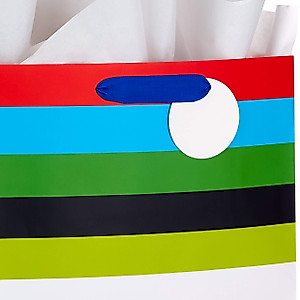 Hallmark 17" Extra Large Gift Bag with Tissue Paper (Rainbow Stripes) for Birthdays, Graduations, Baby Showers, Father's Day, Jumbo