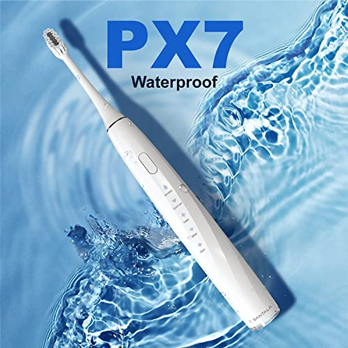SANTALA UltraSonic Electric Toothbrush with 6 Brush Heads and 1 Cleansing Brush, Waterproof Safe Power Toothbrush,5 Modes,One Charge for 100 Days,48000 VPM Motor (White)