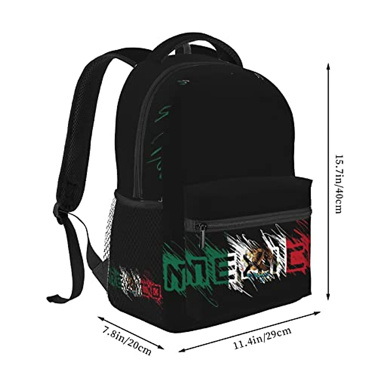 Qurdtt Mexico Flag Backpack Patriotic Mexican School Bookbag Casual Travel Laptop Daypack for Men Women Teenagers
