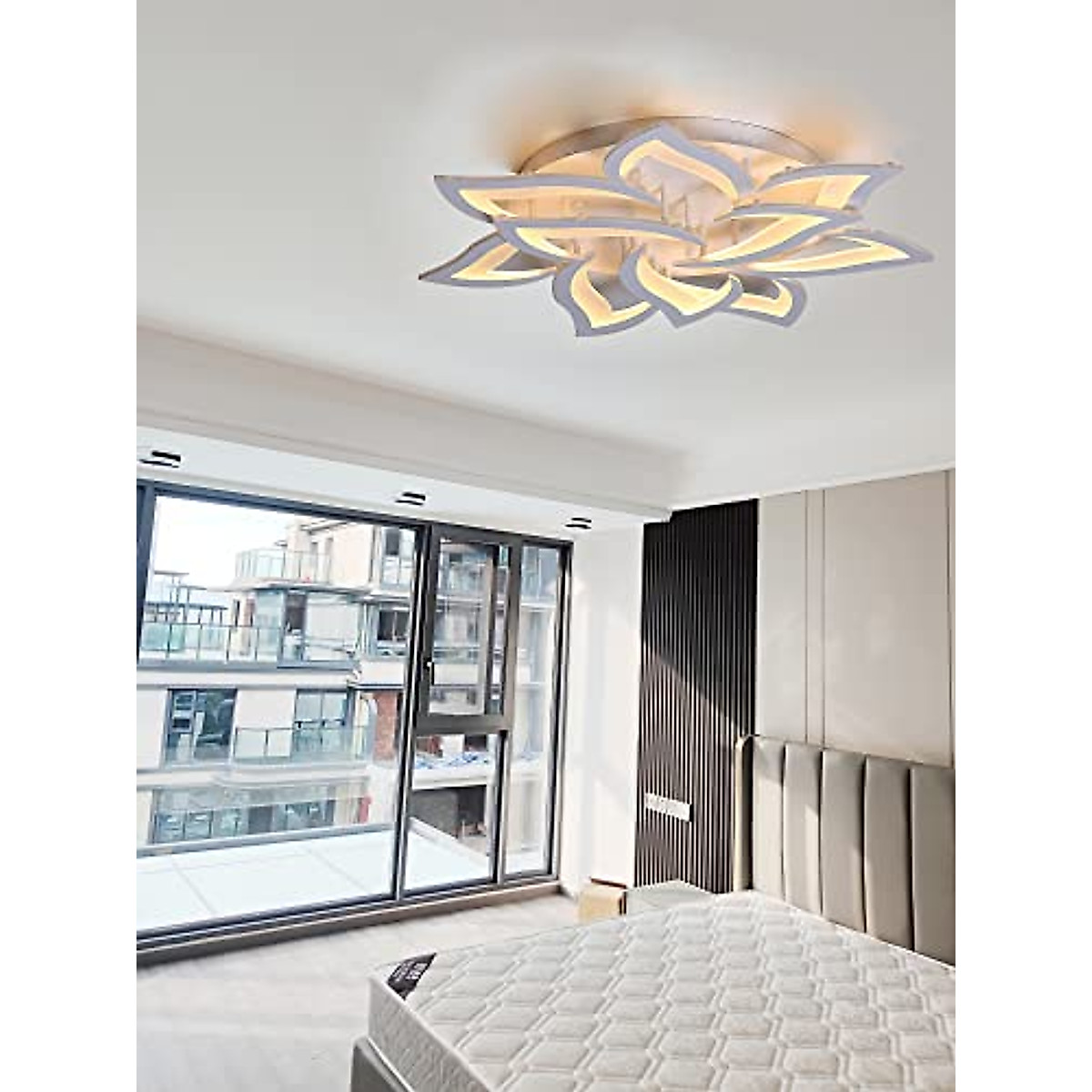Modern Dimmable LED Ceiling Light Living Room Chandelier Metal Acrylic with Remote Control Flush Mount Ceiling Lamp Chic Design Kitchen Hanging Lamp Bedroom Painted Finish Pendant Lighting (33.4")