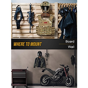 OneTigris Motorcycle Helmet Holder Wall Mount, Tactical Gear Holder with Helmet Stand and Plate Carrier Hanger, Solid Wood Wall Rack Organizer & Display for Police, Football, Cycling Gear
