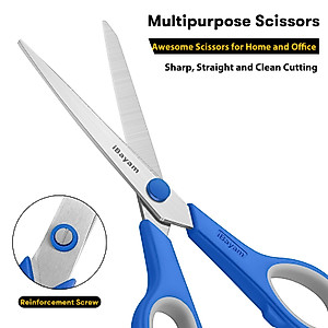 Scissors, iBayam 8" Multipurpose Scissors Bulk 3-Pack, Ultra Sharp Blade Shears, Comfort-Grip Handles, Sturdy Sharp Scissors for Office Home School Sewing Fabric Craft Supplies, Right/Left Hand