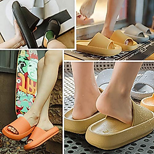 EQUICK Slippers for Women and Men Shower Quick Drying Bathroom Sandals Open Toe Soft Cushioned Extra Thick Non-Slip Massage Pool Gym House Slipper for Indoor & OutdoorU220SYSTX-Milk tea-44-45