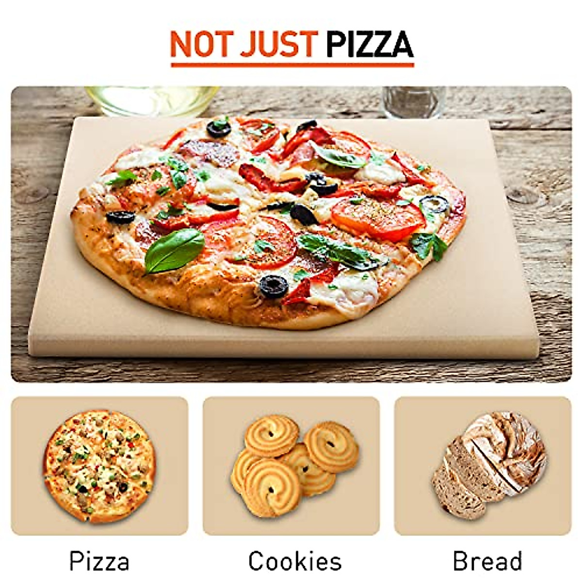 Arcedo Baking Stone for Bread, 15 x 12 Inch Rectangular Pizza Stone for Oven and Grill, Heavy Duty Ceramic Pizza Pan, Thermal Shock Resistant Pizza Grilling Stone for Pizza, Bread, Pies and More