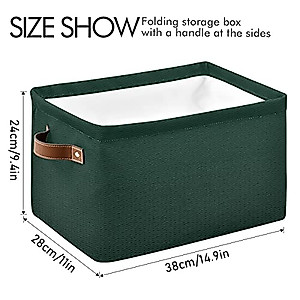 xigua Hunter Green Large Storage Basket Square Foldable Canvas Laundry Baskets Bin Waterproof Inner Layer with Sturdy Handles for Kids Toy Nursery Blanket Clothes 2Pack