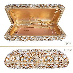 MOSSMON Luxury Crystal Clutch Women Rhinestone Evening Bag for Party and Wedding Gold