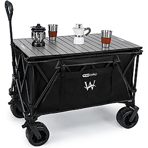Whitsunday Folding Collapsible Wagon, Heavy Duty Beach Wagon Cart, Extra Large Utility Camping Park Wagon Cart with Aluminum Table Plate and All Terrain Wheel