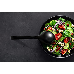 18 Pack Large Black Mixing Heavy Duty Disposable Plastic Serving Spoons Utensils Set - 10" Big Heavy Weight Reusable Cooking Plasticware for Party Buffet Catering Hard Silverware for Salads Sauses